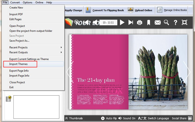 How to import themes with Flip Book Maker for PDF Professional?